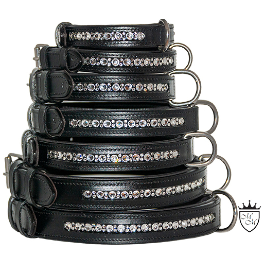 MicaM Læderhalsbånd med Krystal. Sort. - Unik Hund
